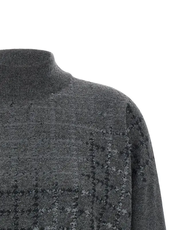 Brunello Cucinelli Cashmere Sequin Pattern Turtleneck Sweater