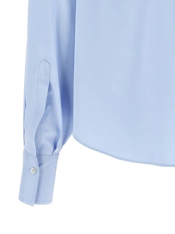 Brunello Cucinelli Cropped Cotton Shirt With Shiny Trim - Blue