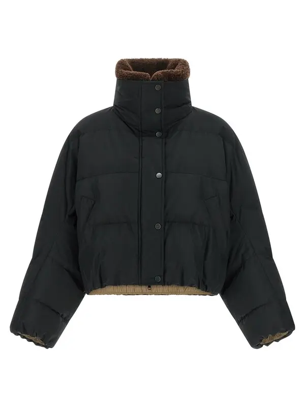 Brunello Cucinelli Quilted Down Cropped Jacket With Removable Sheepskin Collar - Black