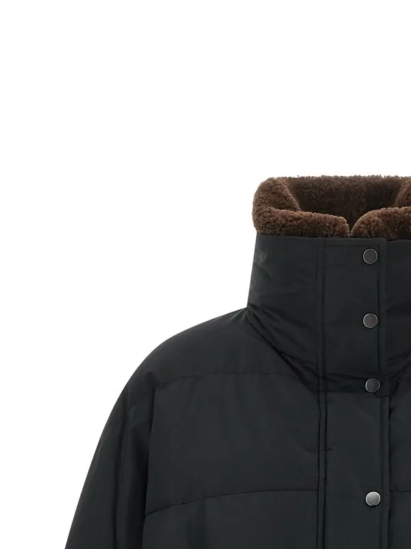 Brunello Cucinelli Quilted Down Cropped Jacket With Removable Sheepskin Collar - Black