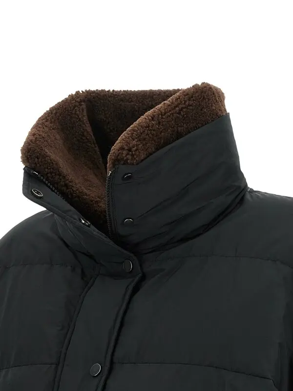 Brunello Cucinelli Quilted Down Cropped Jacket With Removable Sheepskin Collar - Black