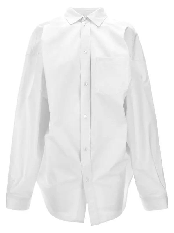 Balenciaga Asymmetrical Cotton Shirt With Logo Embroidery - White