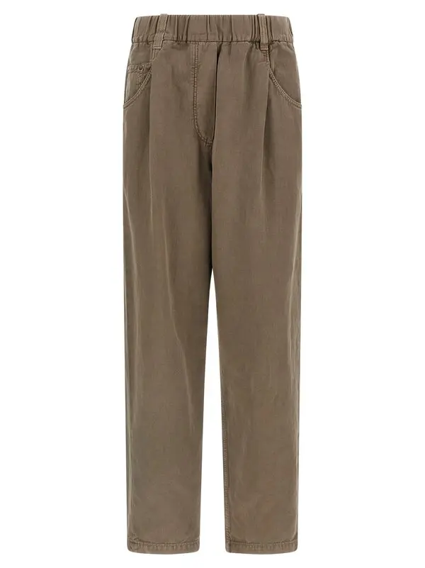 Brunello Cucinelli Cotton And Linen Blend Garment-dyed Trousers - Brown