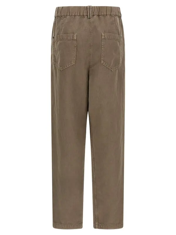 Brunello Cucinelli Cotton And Linen Blend Garment-dyed Trousers - Brown
