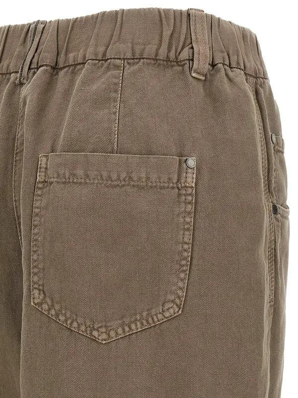 Brunello Cucinelli Cotton And Linen Blend Garment-dyed Trousers - Brown