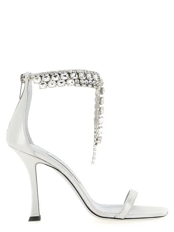 JIMMY CHOO Verity Embellished Laminated Suede Sandals - Silver