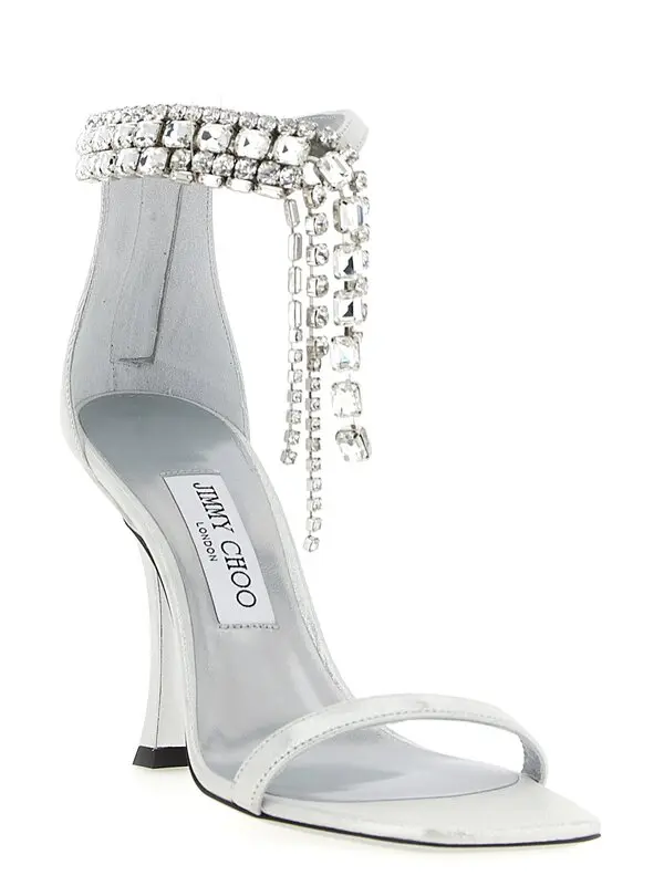 JIMMY CHOO Verity Embellished Laminated Suede Sandals