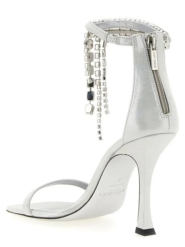 JIMMY CHOO Verity Embellished Laminated Suede Sandals