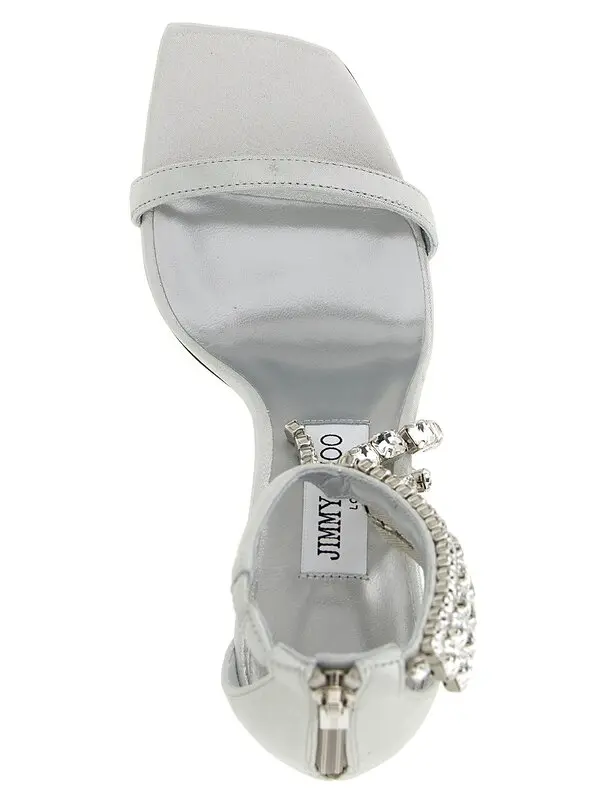 JIMMY CHOO Verity Embellished Laminated Suede Sandals