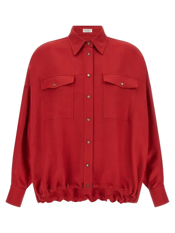 Brunello Cucinelli Linen Blend Twill Shirt - Red