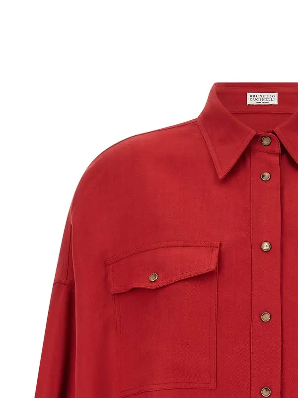 Brunello Cucinelli Linen Blend Twill Shirt - Red