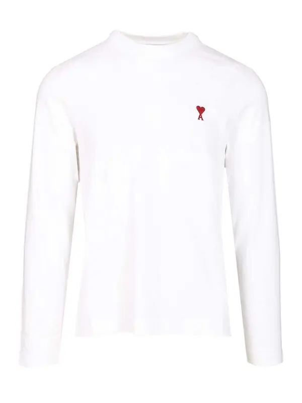 Ami Long-sleeved T-shirt With Embroidered Logo - White