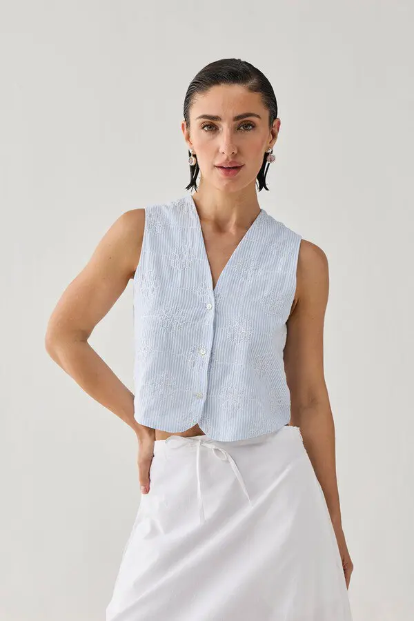 REISTOR Embroidered Sleeveless Vest Top - Stripe