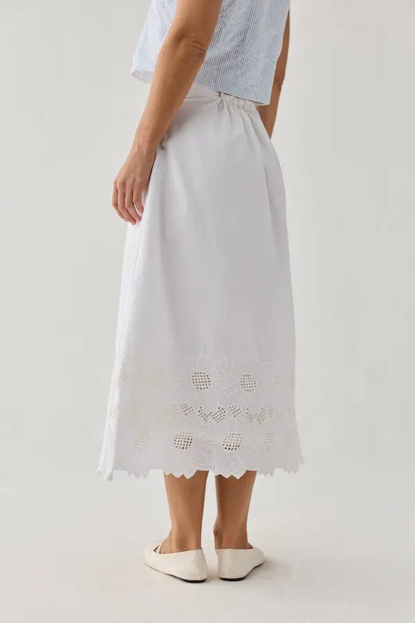 REISTOR Embroidered Midi Skirt In White