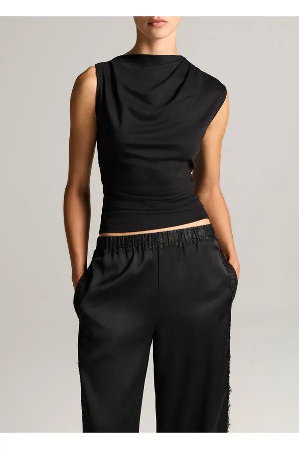 Vince Pima Cotton Draped Sleeveless Top - Black