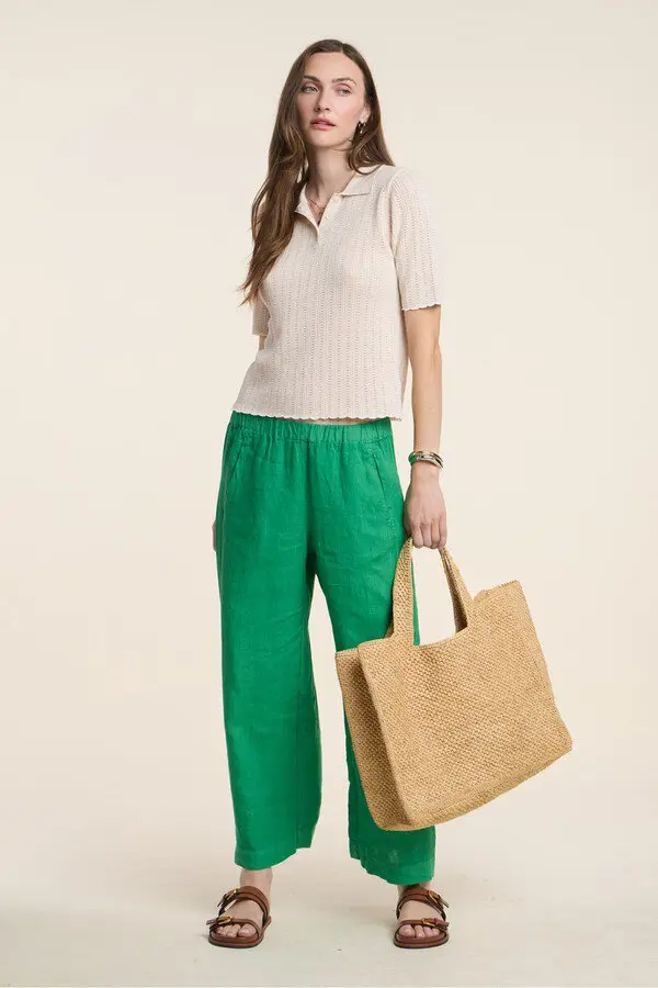 Velvet By Graham & Spencer Lola Linen Wide Leg Ankle Crop Pants - Green