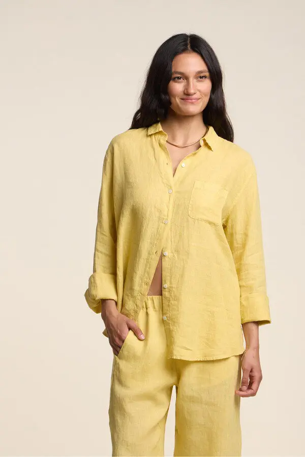 Velvet By Graham & Spencer Mulholland Linen Shirt - Yellow