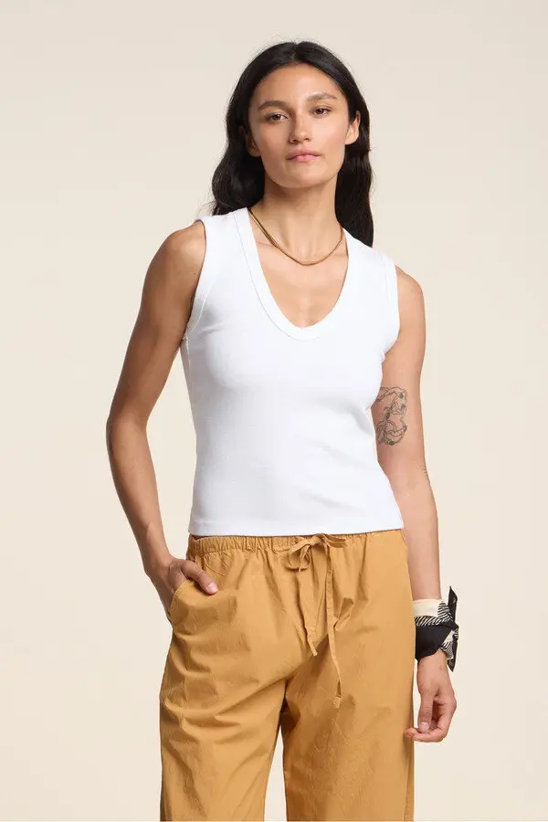 Velvet By Graham & Spencer Demi V-neck Ribbed Tank Top - White