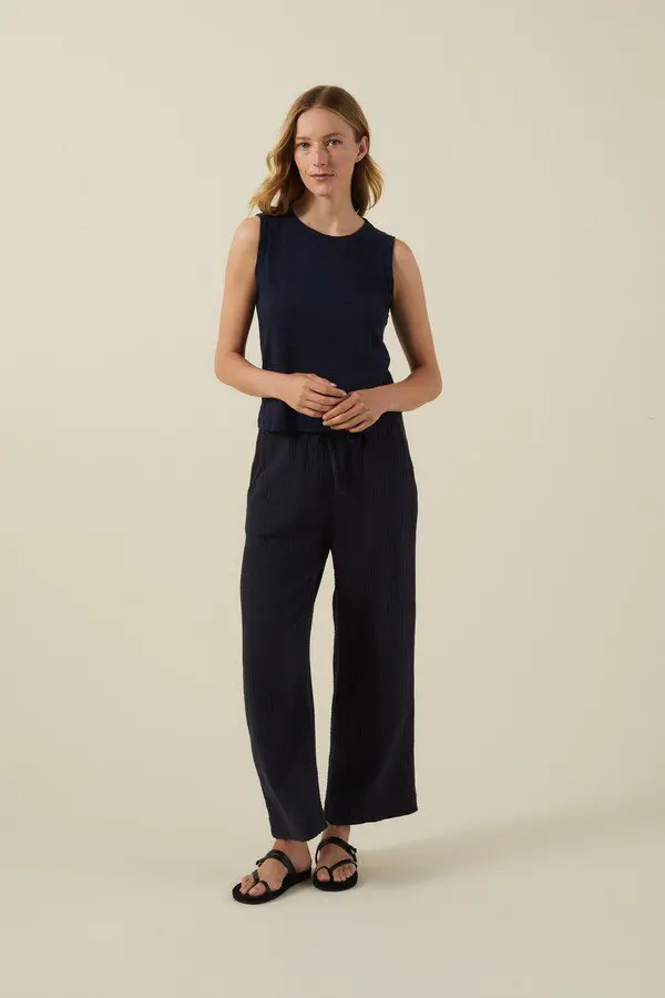 Velvet By Graham & Spencer Franny Cotton Gauze Wide Leg Pants - Black