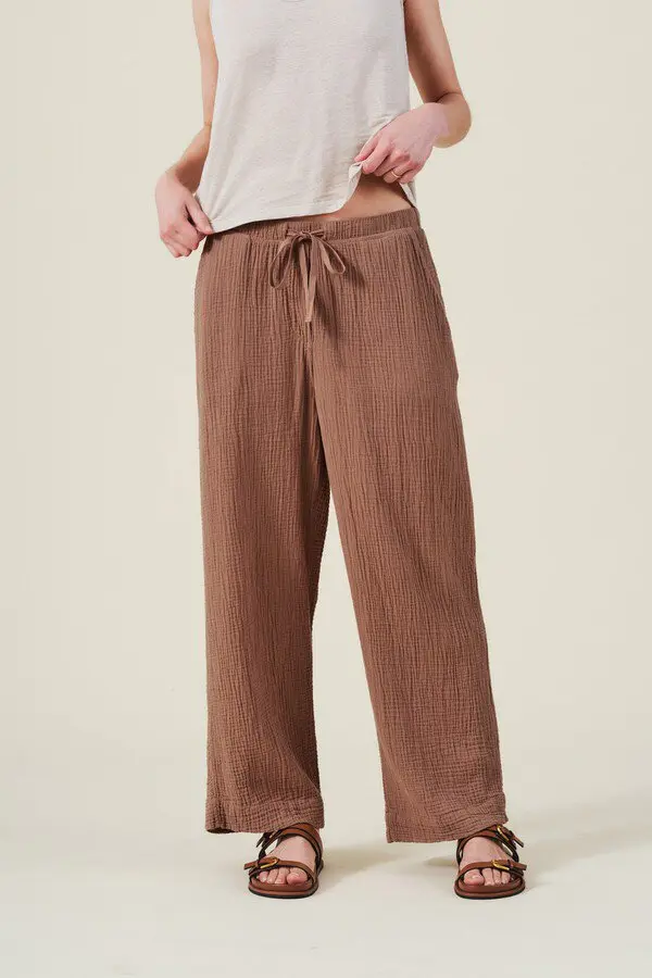 Velvet By Graham & Spencer Franny Cotton Gauze Wide Leg Pants - Natural