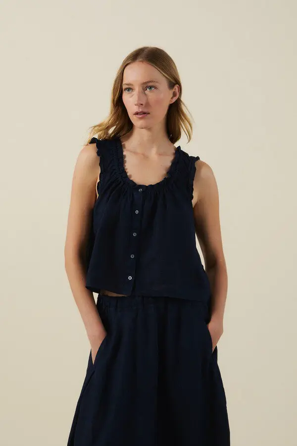 Velvet By Graham & Spencer Tana Cropped Linen Top - Black