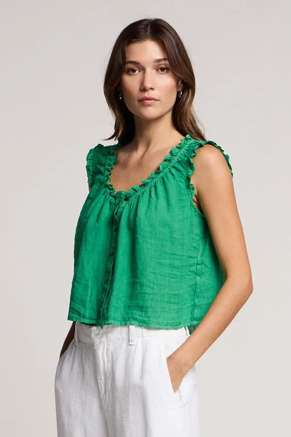 Velvet By Graham & Spencer Tana Cropped Linen Top