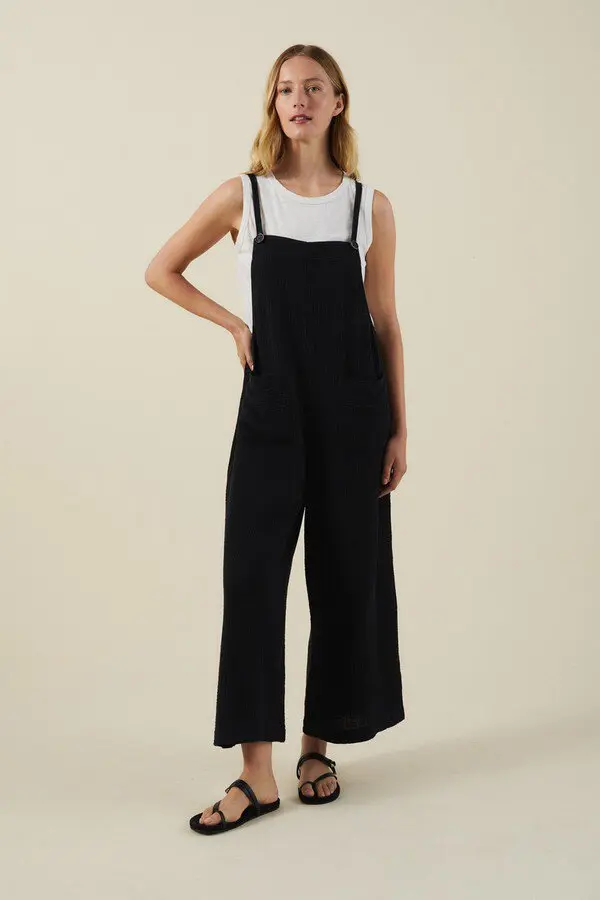 Velvet By Graham & Spencer Everlee Jumpsuit Wide Leg, Cropped, Cotton Gauze - Black