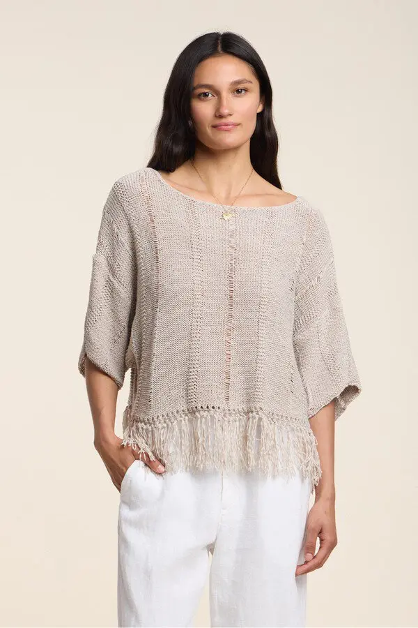 Velvet By Graham & Spencer Katarina Cotton Tape Sweater - Neutral