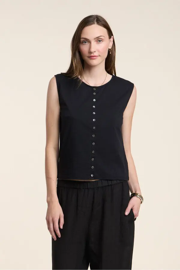 Velvet By Graham & Spencer Sleeveless Button Front Top - Black
