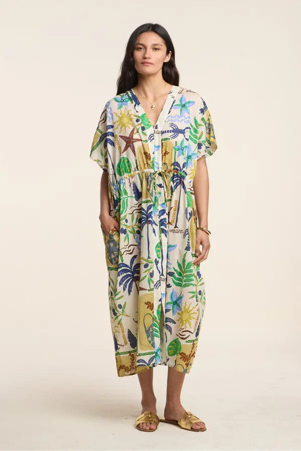 Velvet By Graham & Spencer Pippa Printed Cotton Voile Kaftan Dress - Stripe