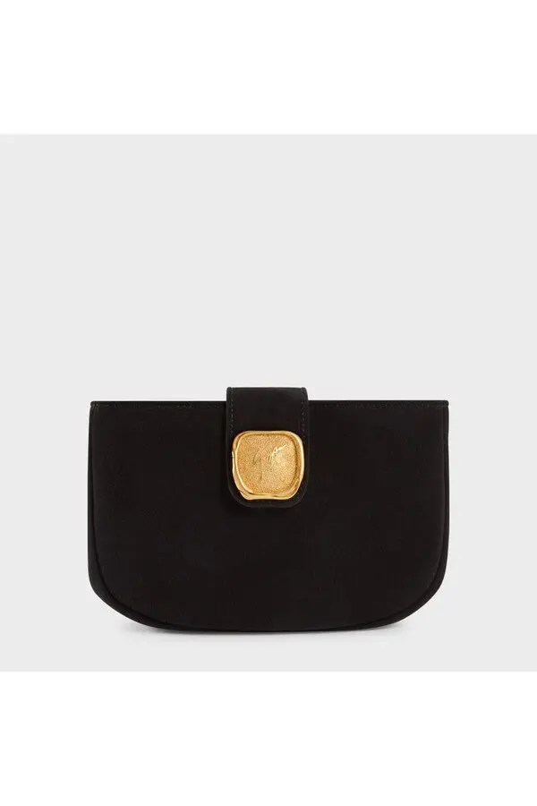 GIUSEPPE ZANOTTI Suede Clutch Bag With Gold Chain Strap - Black