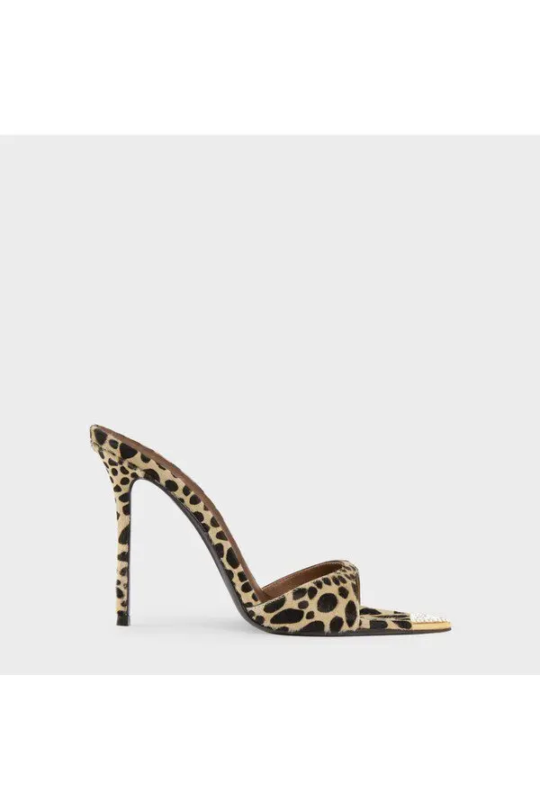GIUSEPPE ZANOTTI Intriigo Savage Mule 105 Leopard Print Pony Skin With Crystal Embellished Toe Cap - Gold