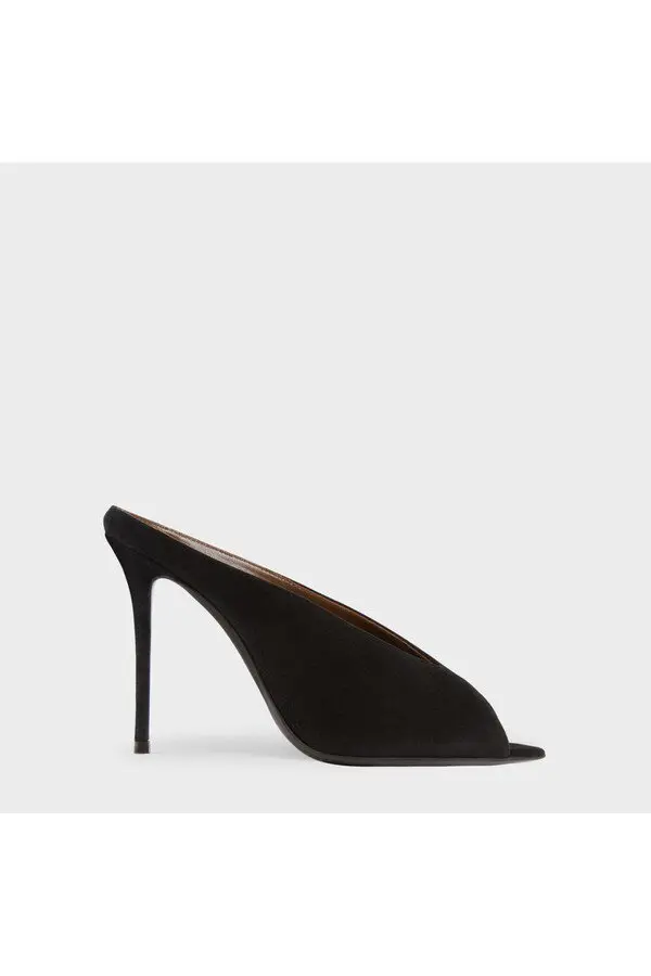 GIUSEPPE ZANOTTI Suede Geometric Neckline Stiletto Mules - Black