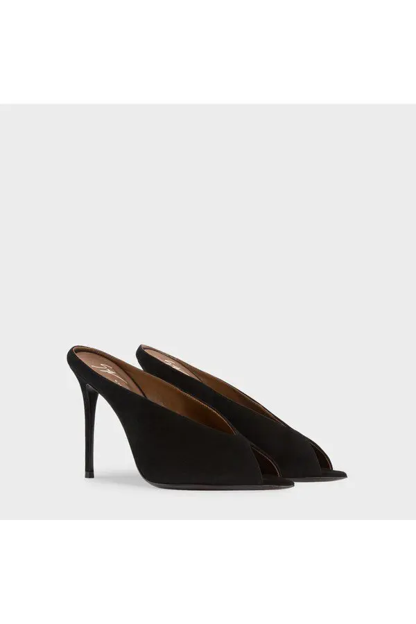 GIUSEPPE ZANOTTI Suede Geometric Neckline Stiletto Mules