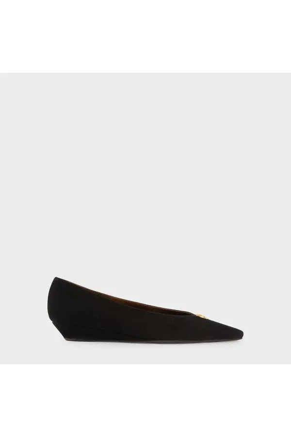 GIUSEPPE ZANOTTI Suede Ballet Flats With Gold Tone Logo Seal - Black