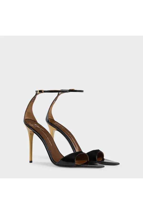 GIUSEPPE ZANOTTI Leather Pointed Open-toe Sandals With Gold Stiletto Heel