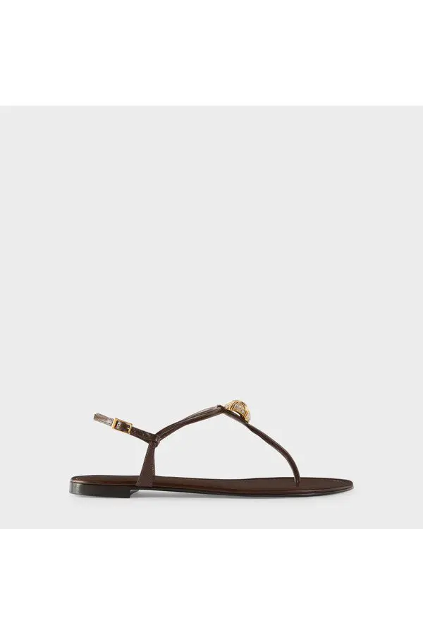 GIUSEPPE ZANOTTI Flat Leather Thong Sandal With Embellishments - Gold