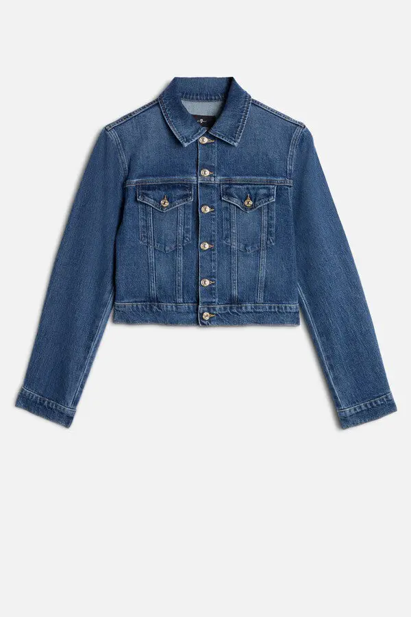7 For All Mankind Darted Shrunken Jacket In Comfort Seaside Denim - Blue / Navy