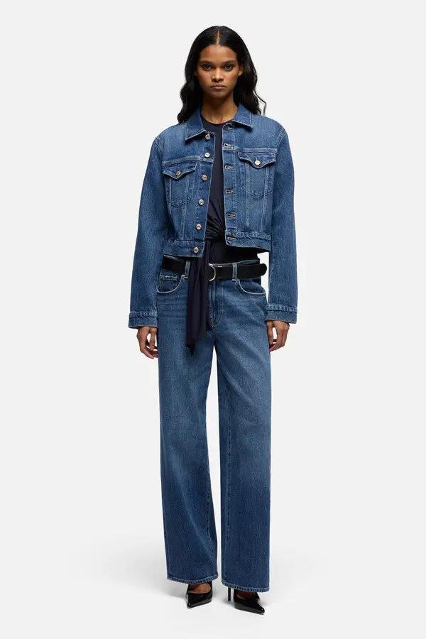 7 For All Mankind Darted Shrunken Jacket In Comfort Seaside Denim