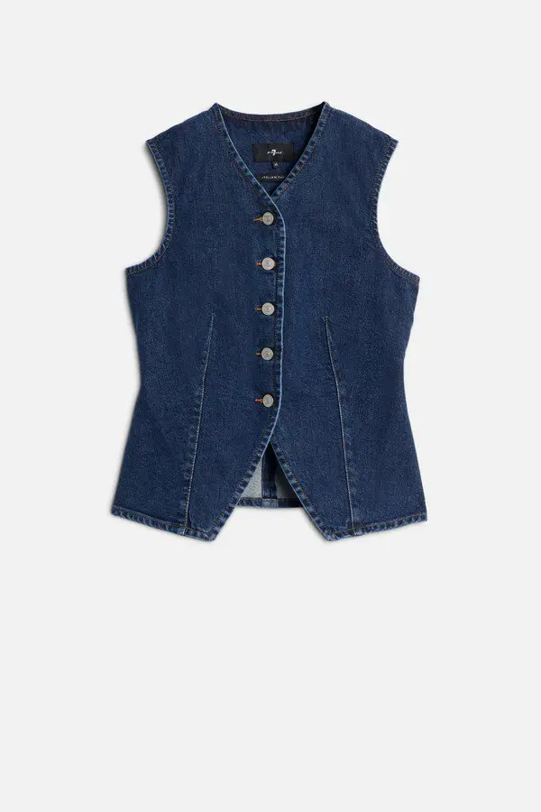 7 For All Mankind Fitted V-neck Vest - Denim