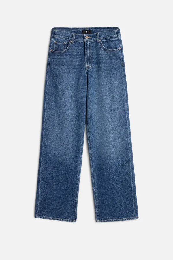 7 For All Mankind Darted Stovepipe Straight Jeans In Comfort Seaside Wash - Blue / Navy