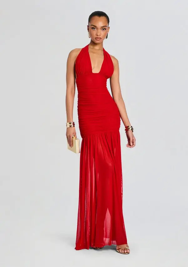 SEROYA Teghan Mesh Gown - Derby Red