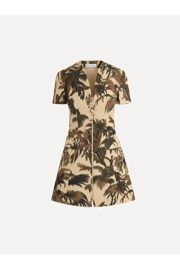 Oscar De La Renta Chiné Palm Leaves Tweed Dress - Red