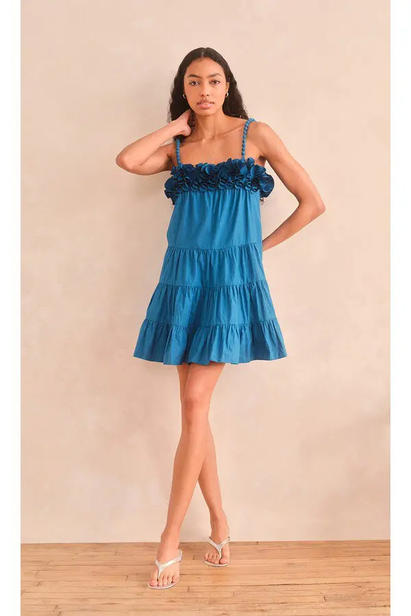 Saylor Carie Tiered Mini Dress With Ruffled Bodice - Blue