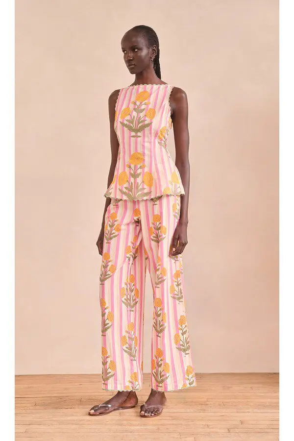 Saylor Kirby Set Peplum Top & Wide Leg Pants - Stripe