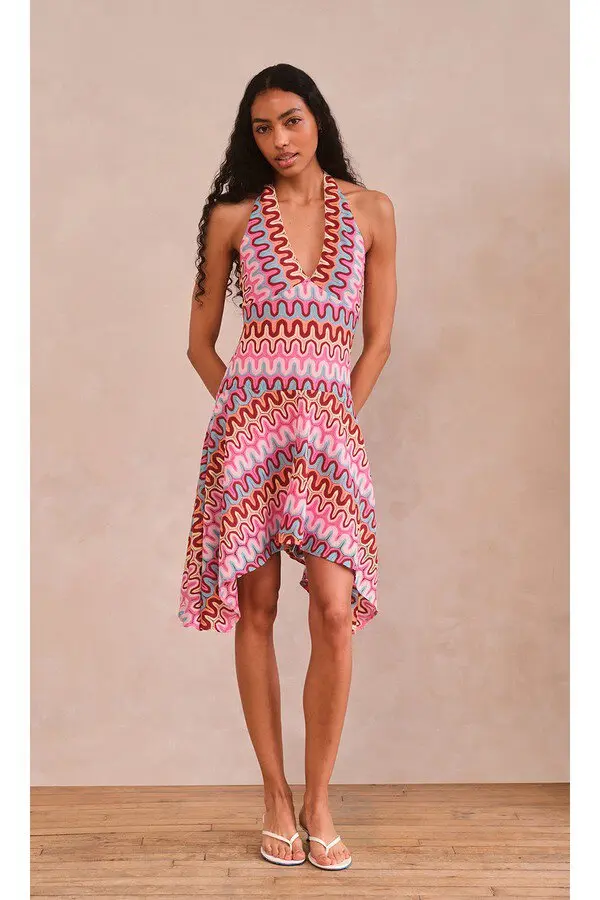 Saylor Lissie Dress Gingham Mini With Puff Sleeves And Eyelet Trim - Pink