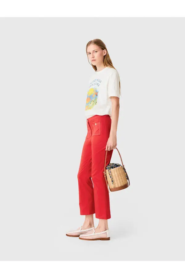 Maje Cotton Capri Trousers With Contrast Stitching