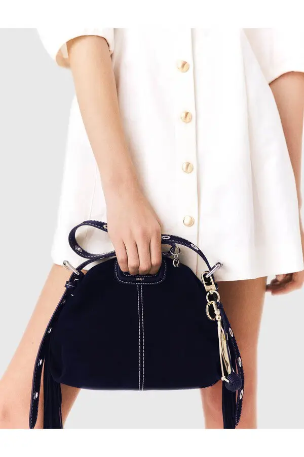 Maje Miss M Suede Mini Bag With Fringing And Topstitching
