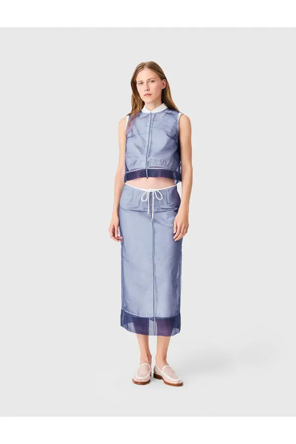Maje Layered Cotton And Organza Pencil Skirt - Blue