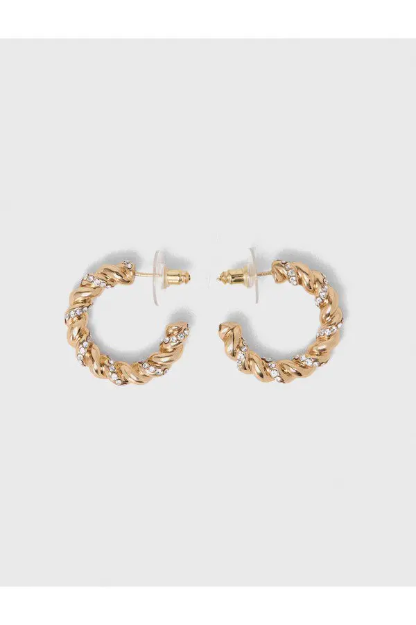 Maje Twisted Rhinestone Hoop Earrings - Gold